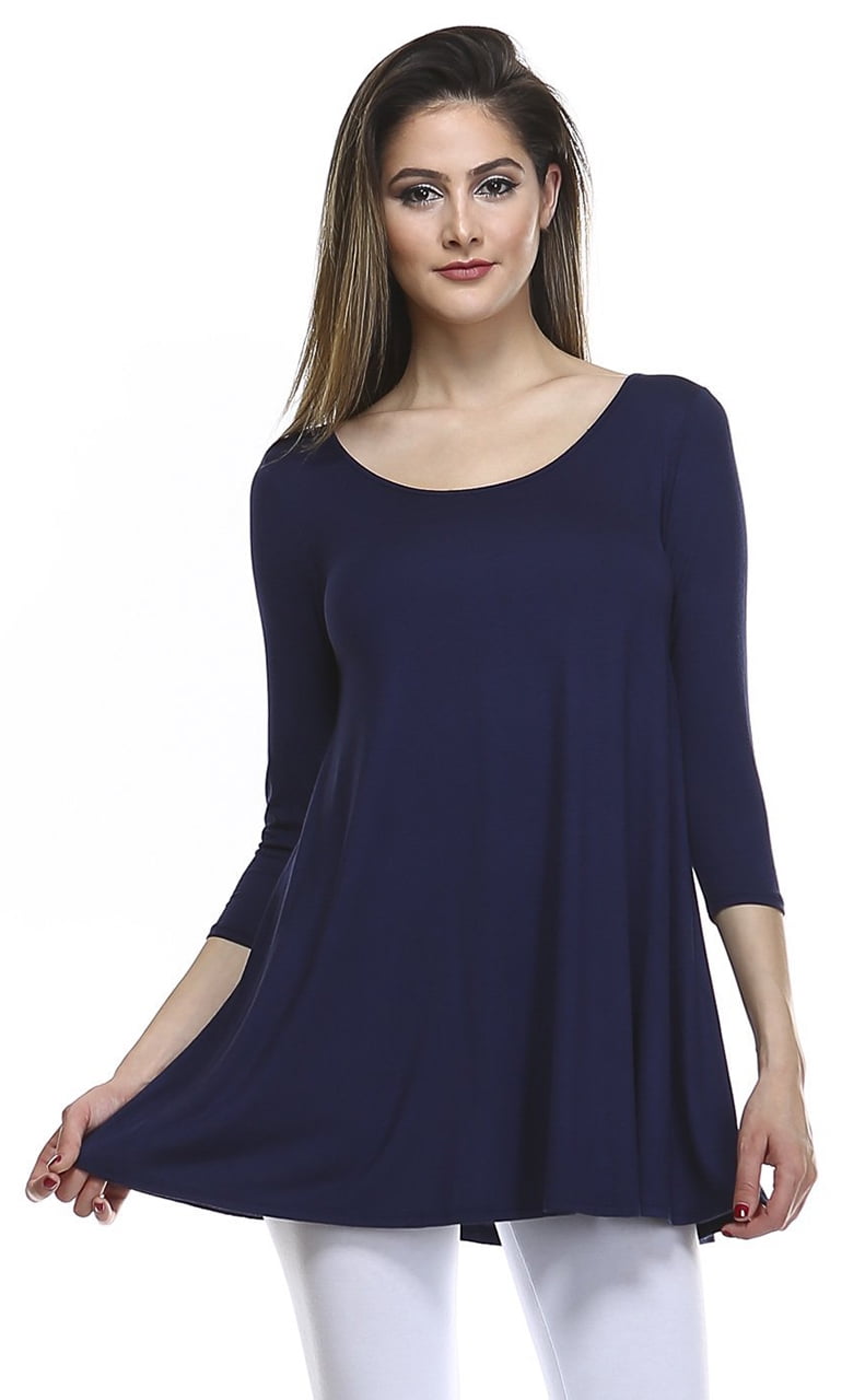 Vivian's Fashions Top - Loose Tunic, 3/4 Sleeve - Walmart.com