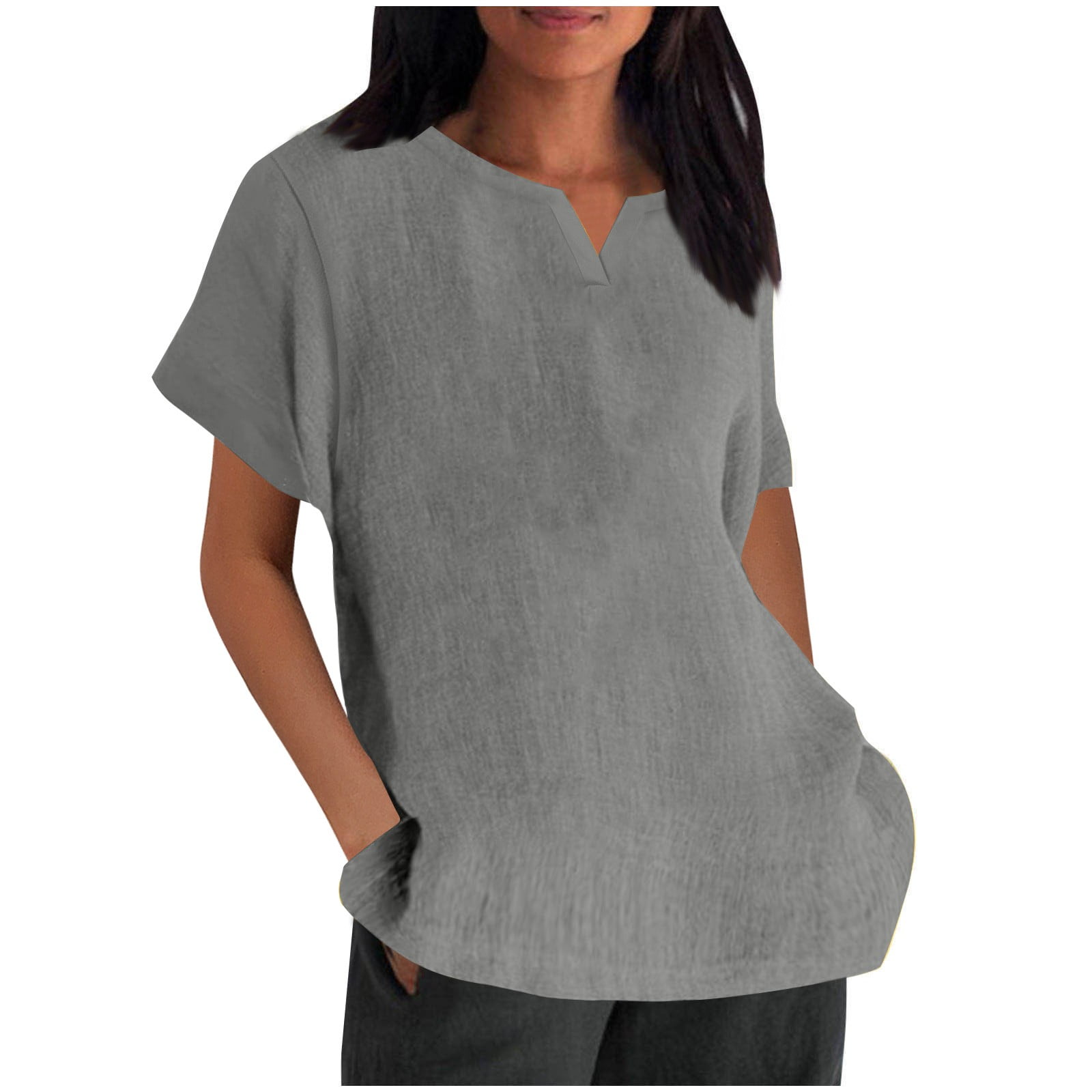 Click here for Yanlir Womens Cotton Linen V-Neck Shirt Short Slee... prices