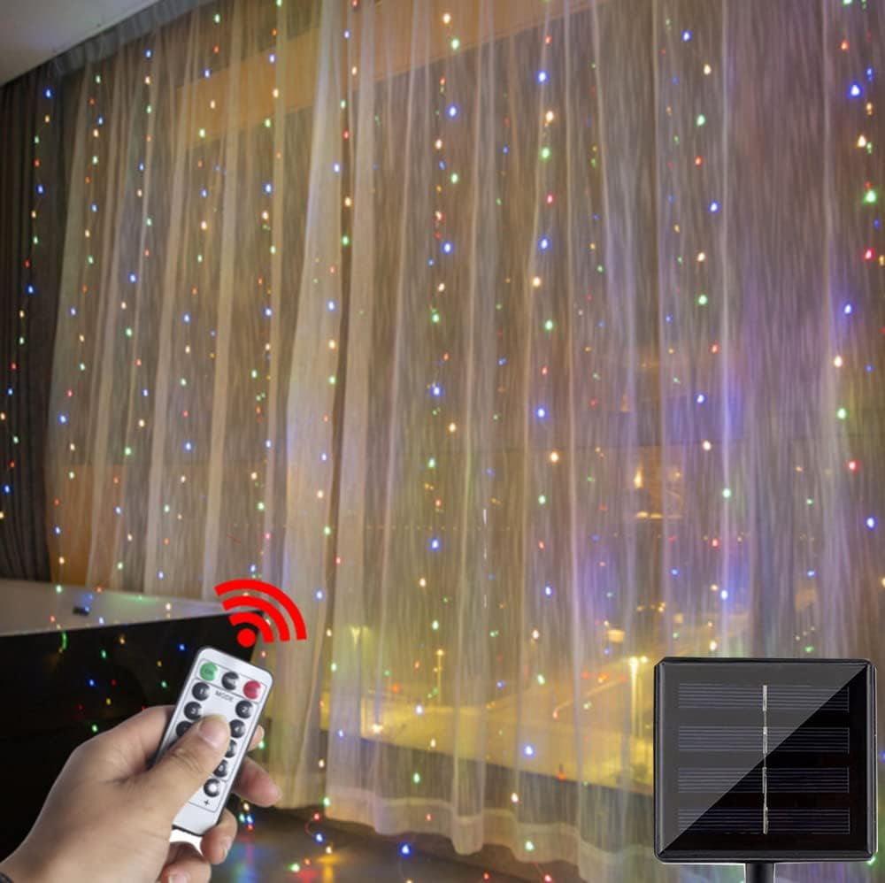LINLIN Curtain String Lights, 3m*3m 300LED Solar LED Curtain Lights ...