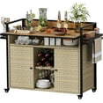 PAKASEPT Outdoor Kitchen Wicker Rolling Bar Cart with Storage Cabinet ...
