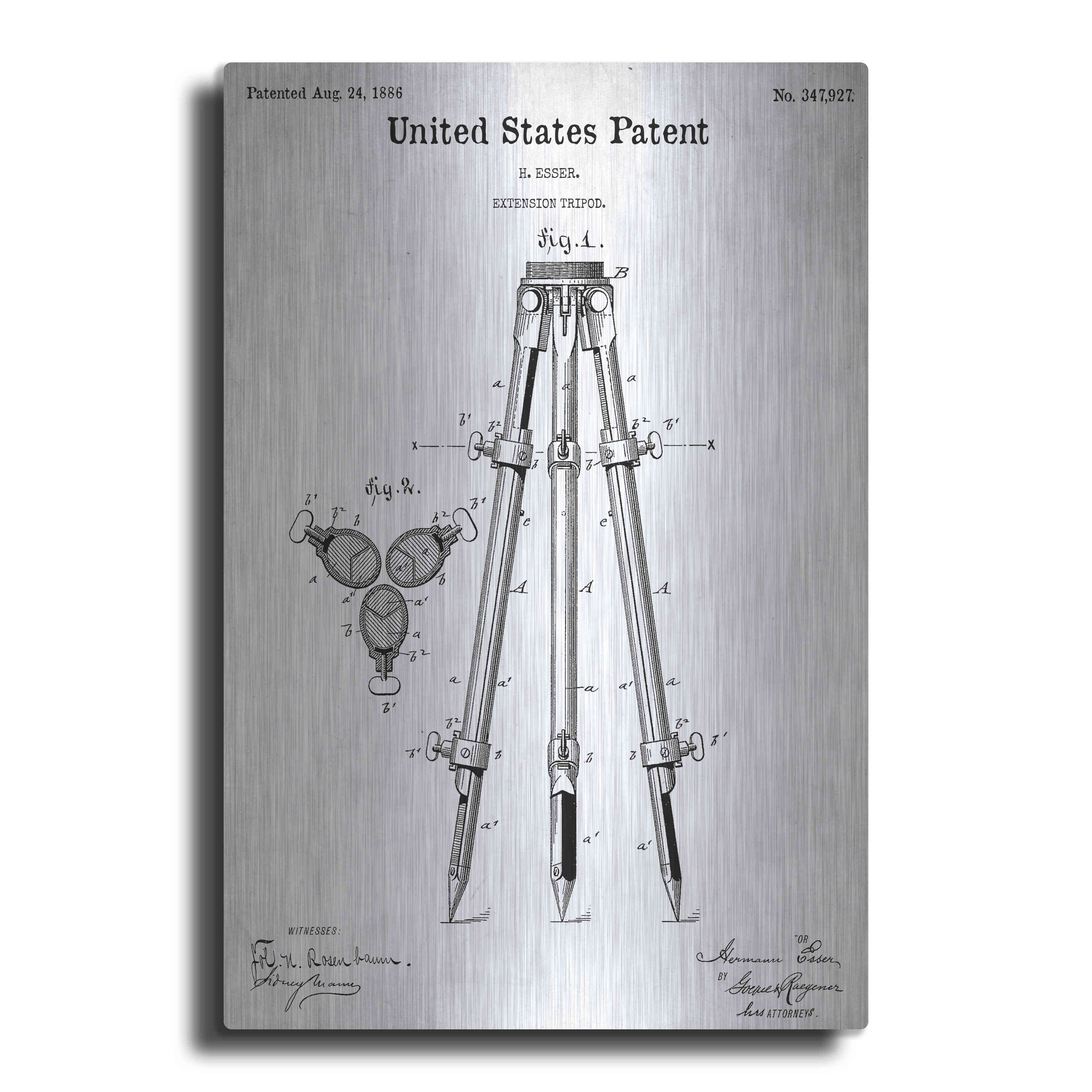Luxe Metal Art 'Camera Tripod Blueprint Patent White' Metal Wall Art ...