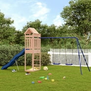KidKraft Raptor Trail Wooden Outdoor Swing Set with Wavy Slide and Rock ...