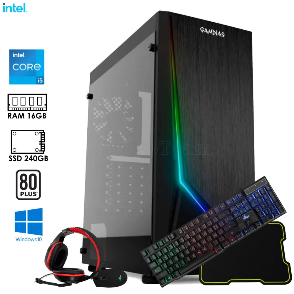 PC gamer armado CPU i5 11400 Intel RAM de 16GB SSD 240GB kit gamer 500W ...