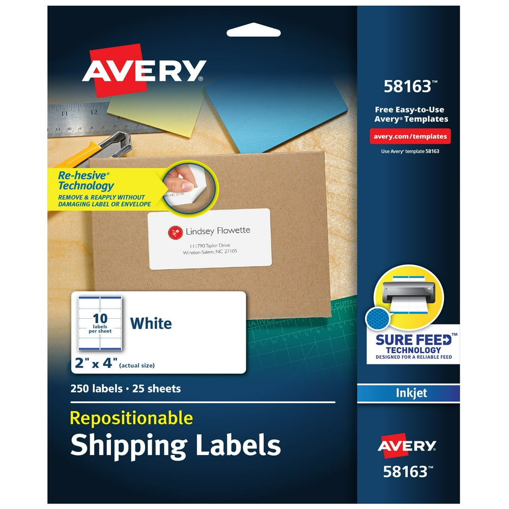Avery Repositionable Labels, Sure Feed, 2" x 4", 250 Labels (58163 ...