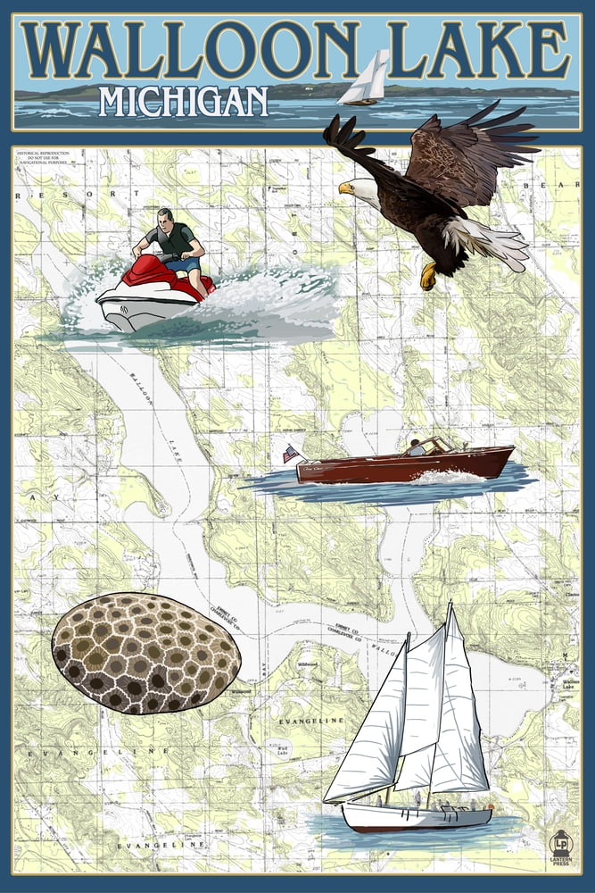 Walloon Lake, Michigan, Nautical Chart (36x54 Giclee Gallery Art Print ...