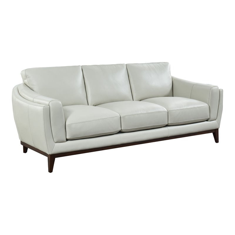 Hello Sofa Home Rio Modern Wood and Top Grain Leather Sofa in White ...