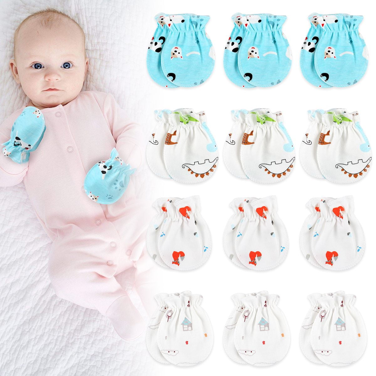 Deago 12 Pairs Newborn Baby Cotton Mittens No Scratch Gloves Unisex ...