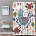 Blue Birds Shower Curtain, Nordic Style Folk Art Red Daisy Flower Leaf ...