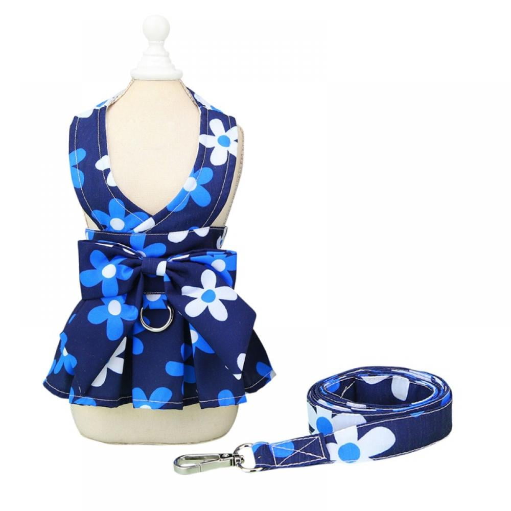 Dog Harness Dress Floral Puppy Dress with Leash Ring and Leash Summer ...