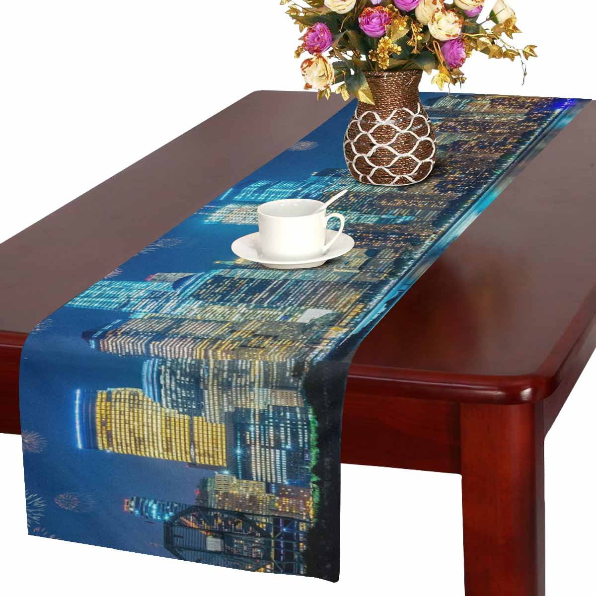 MKHERT New York City Skyline with Colorful Fireworks Table Runner Home ...
