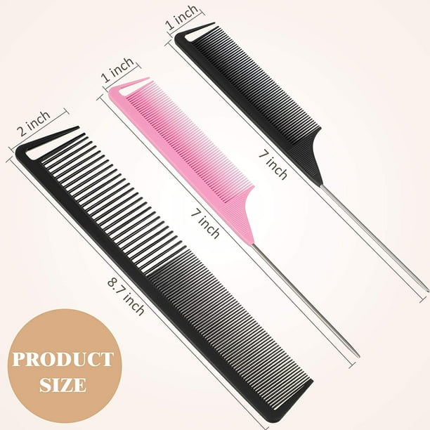 3 Pieces Rat Tail Comb Carbon Fiber Cutting Comb Set Stainless Steel ...