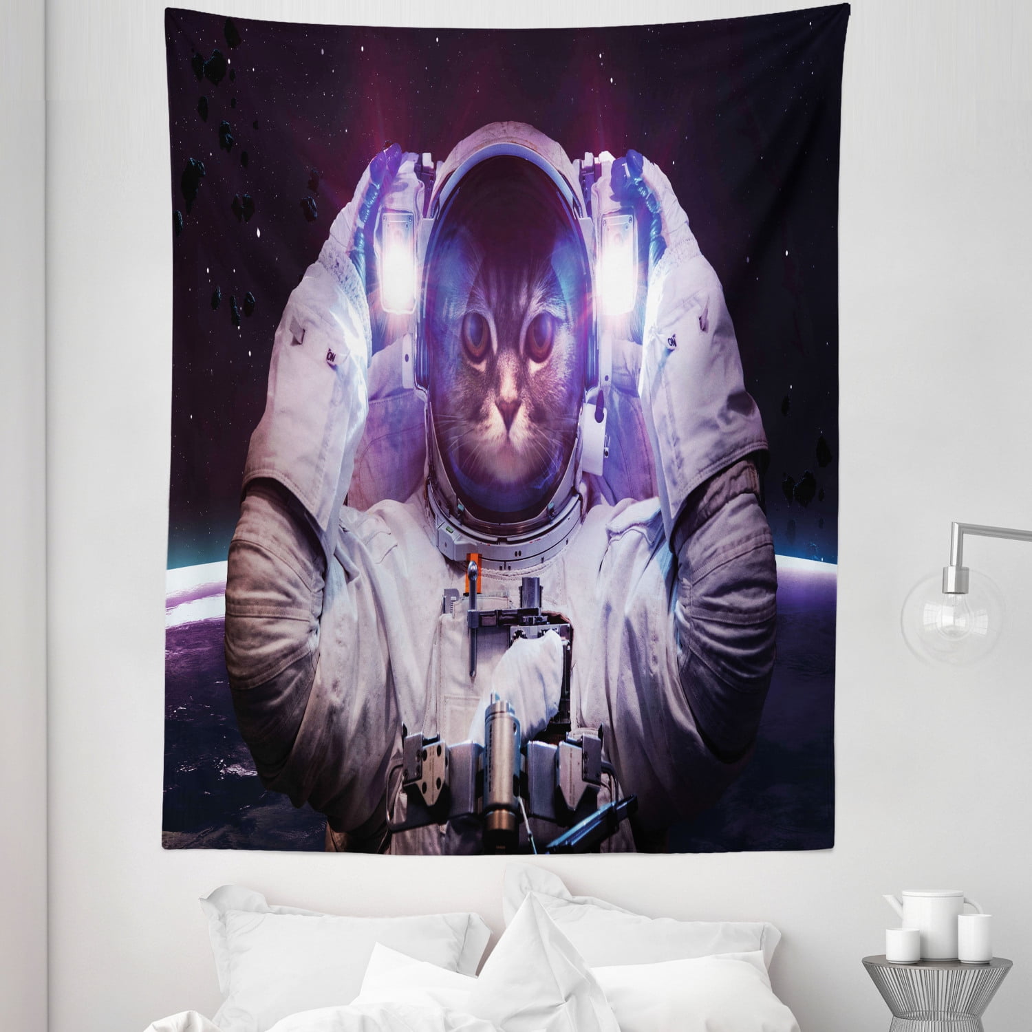 Space Cat Tapestry, Kitty in Cosmonaut Suit in Galaxy Stars Supernova ...
