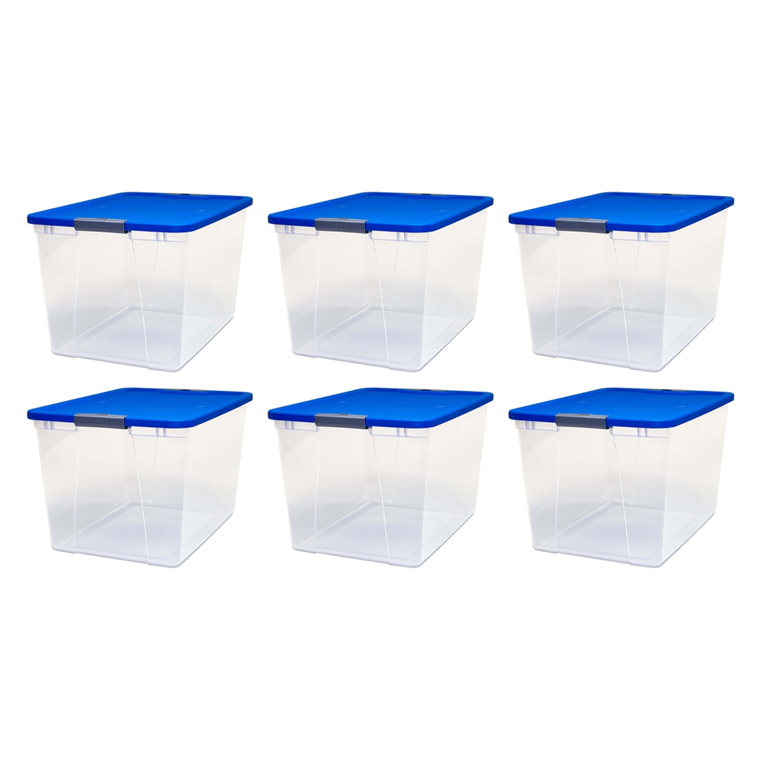Homz 64 Qt Secure Latch Large Storage Container Bin w/ Blue Lid, Clear ...