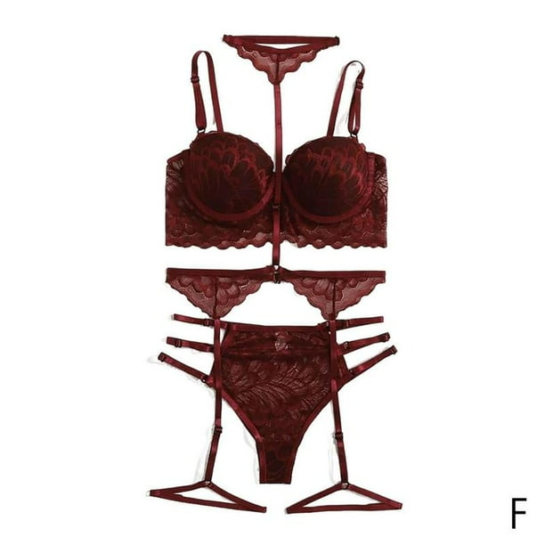 Deep V Sexy Plus Size Push Up Bra Set Floral Embroidery Lace Women