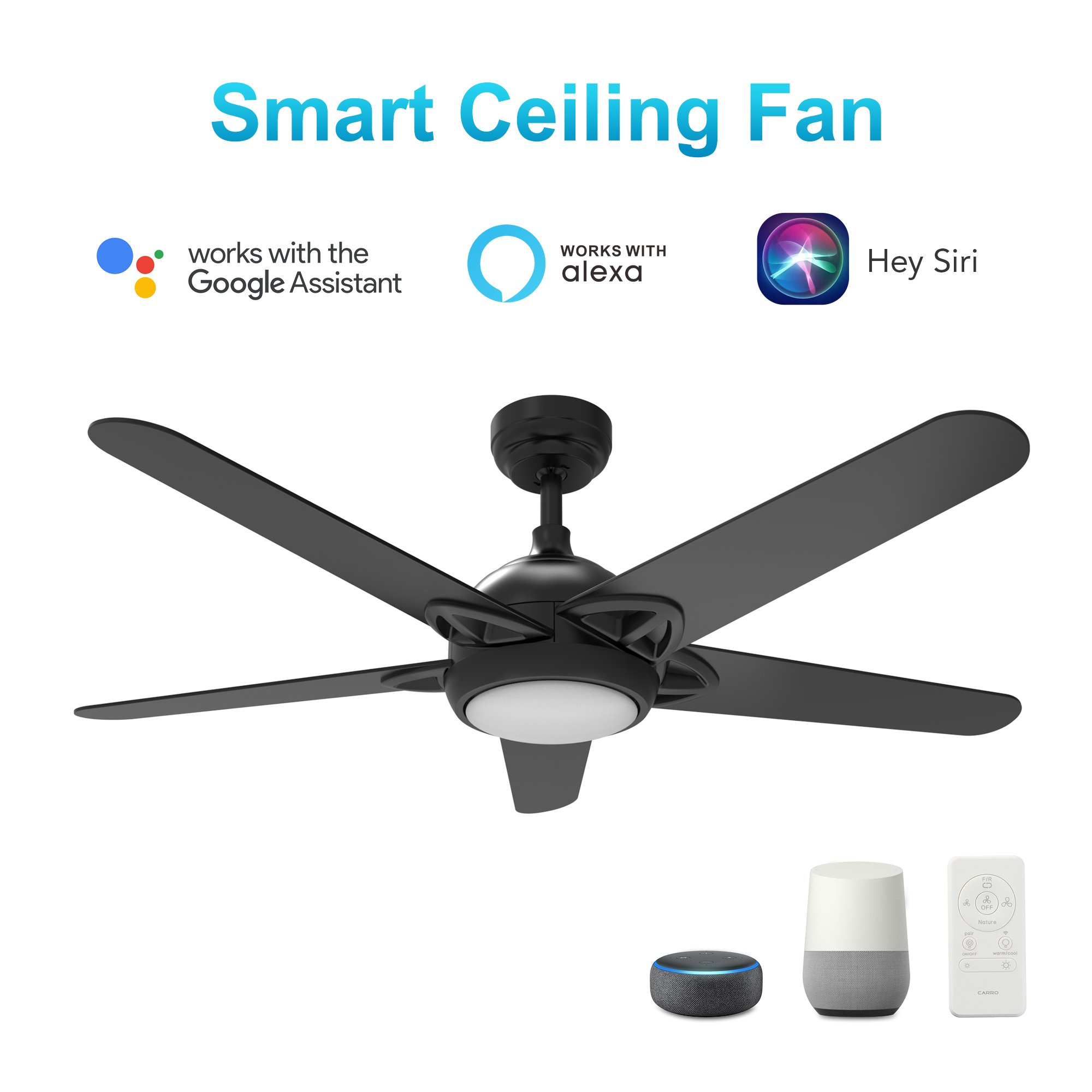 52" 5 Blade Smart Indoor Ceiling Fan with LED Light and Remote, 5 Balde ...