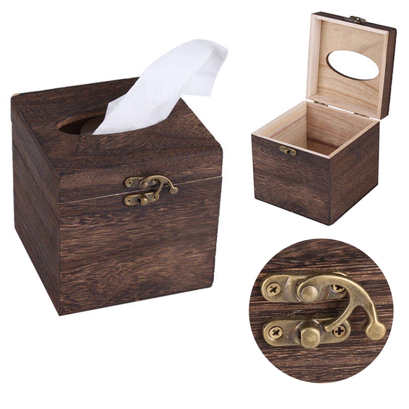 Qianha Mall Tissue Box Retro Square Wooden Boutique Tissue Holder ...