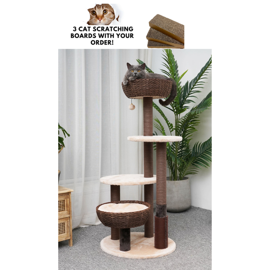 PetPals 49" 5-Level Large Cat Tree Sisal Scratching Post with Rubber ...
