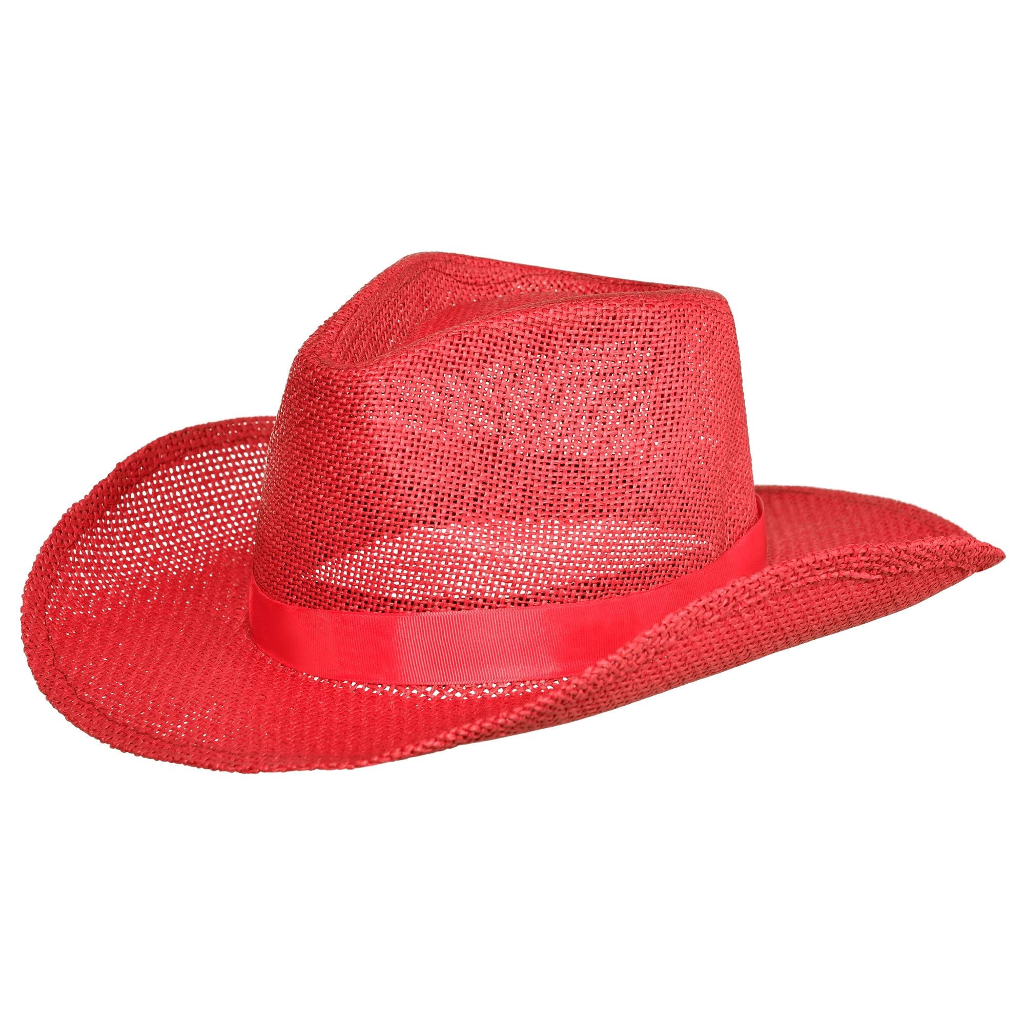 Straw Cowboy Hat - Red, Western Summer Cowgirl, Country Farmer, Pack of ...