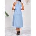 Blue Halter Neck Midi Dress With 3D Flower And Cascading Ruffle Detail ...