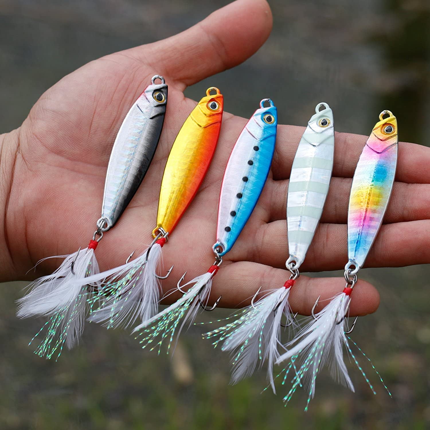 Sougayilang 5 Pack Jigs Fishing Lures Sinking Metal Spoons Micro ...
