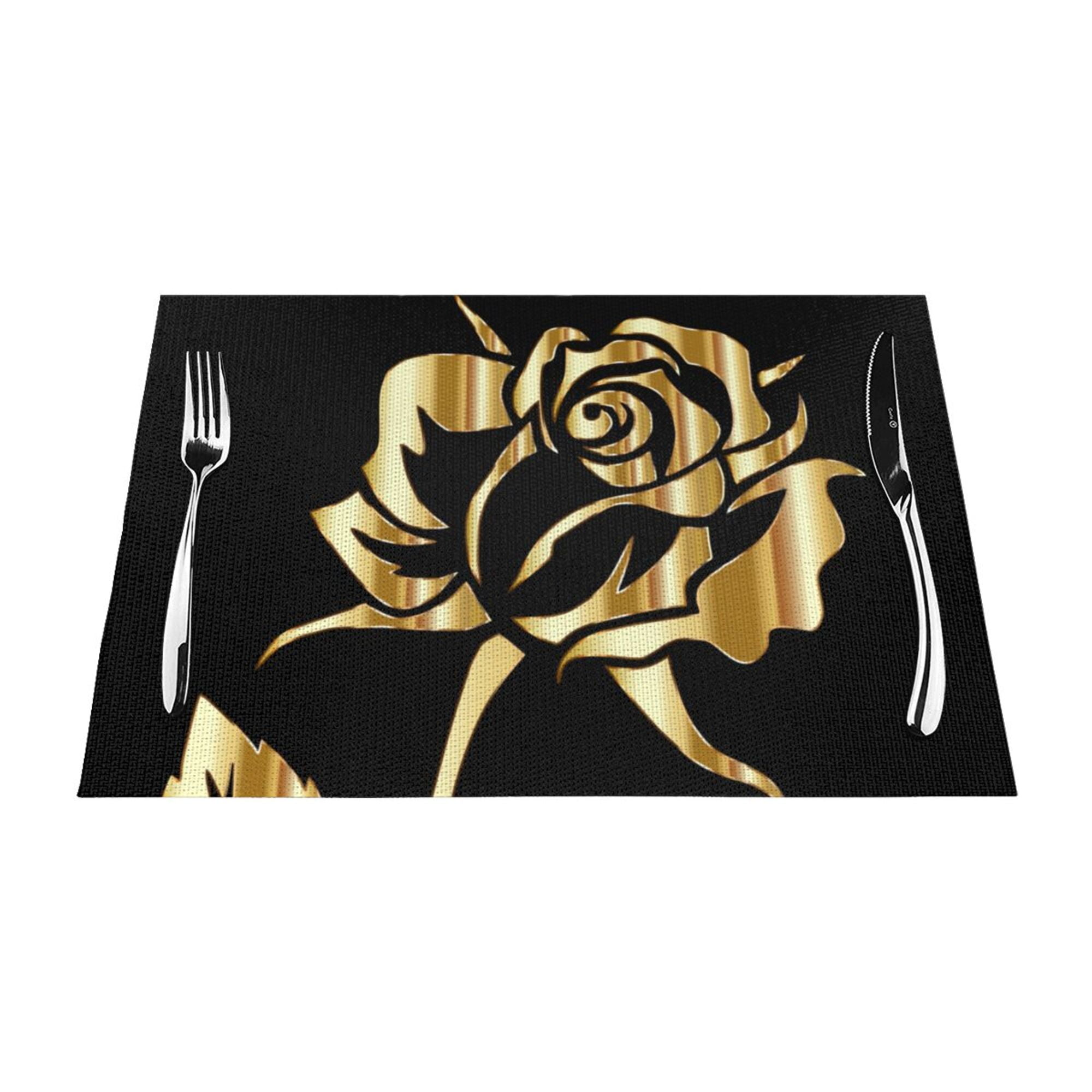 YFYANG Washable Heat-Resistant Placemats, 70% PVC/30% Polyester, Golden ...
