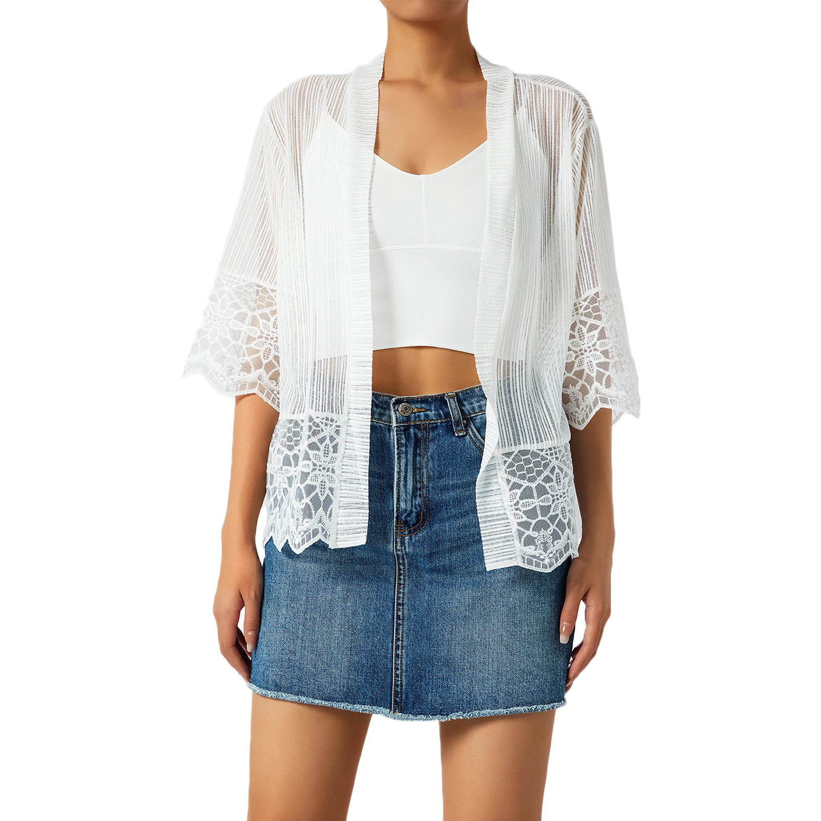 Genuiskids Womens Short Shrug Open Front Short Sleeve Sheer Cardigan ...