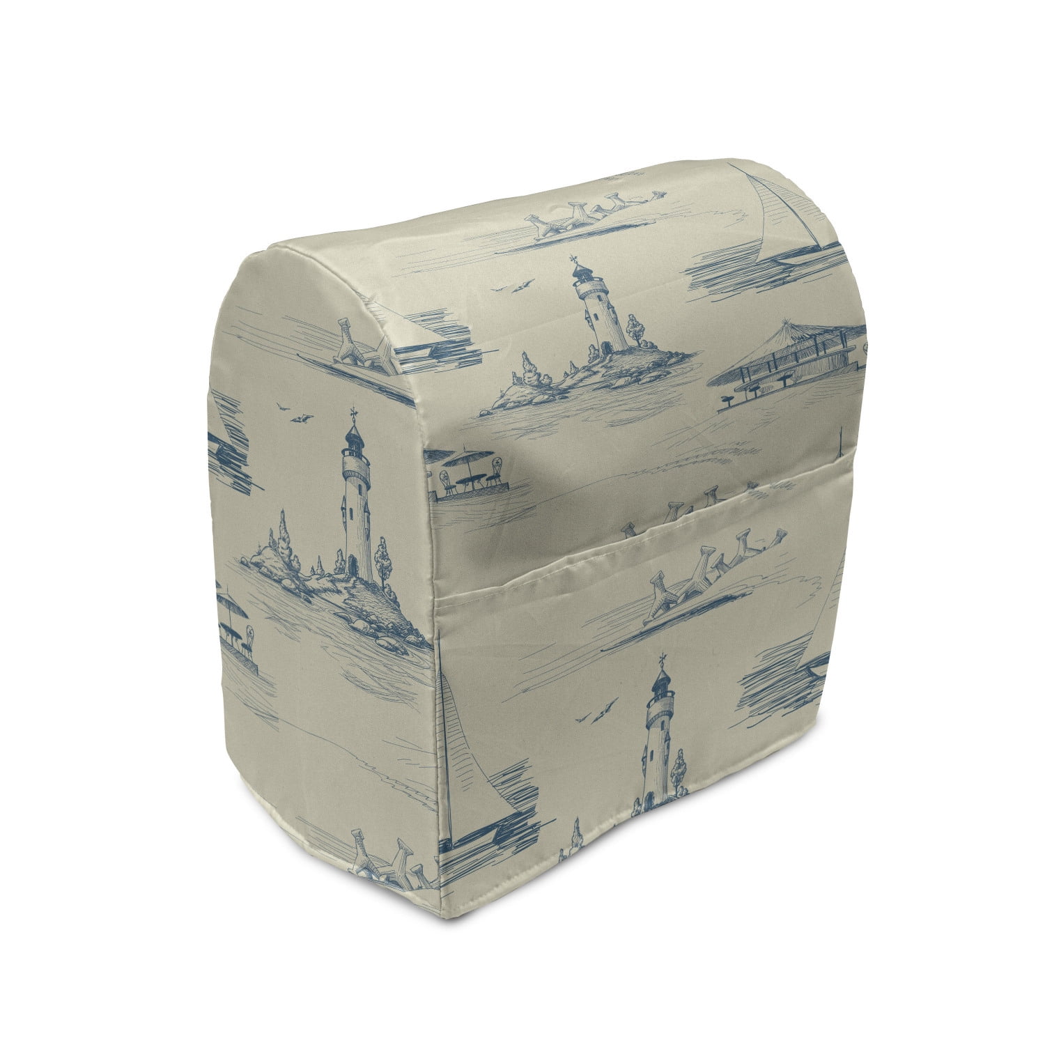 Lighthouse Stand Mixer Cover, Hand Drawn Beach Pattern Summertime ...
