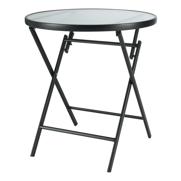 Mainstays 26" Greyson Square Glass and Steel Round Bistro Folding Table - White Linen - Walmart.com