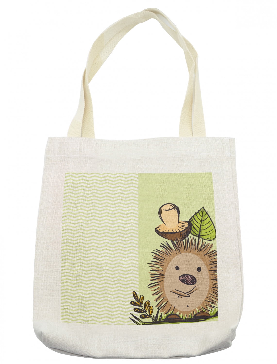 Mushroom Tote Bag, Hedgehog Chevron Stripes Pattern Spiky Animal ...