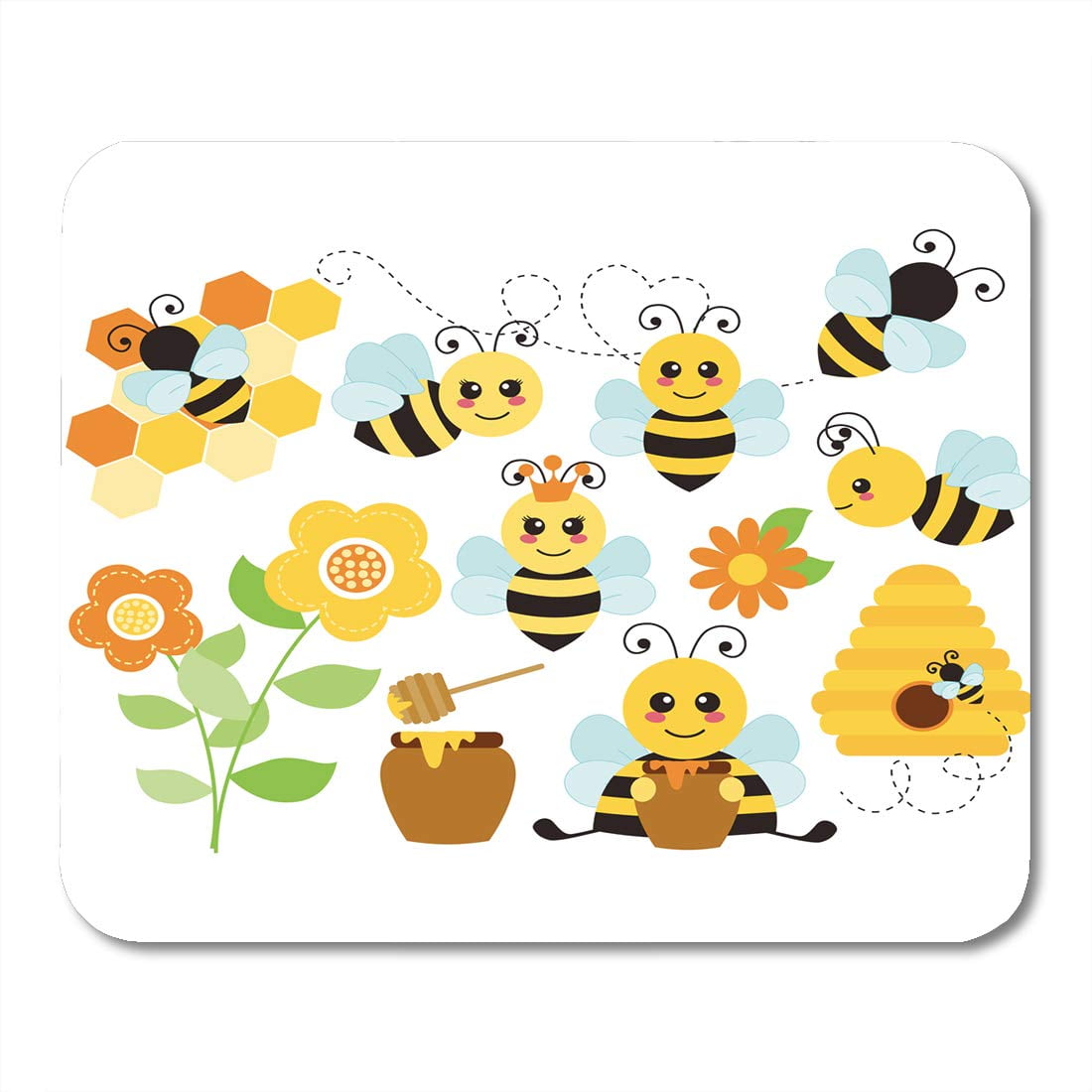 KDAGR Yellow Cute Honey Bees Flower Cartoon Beehive Bumblebee Honeycomb ...