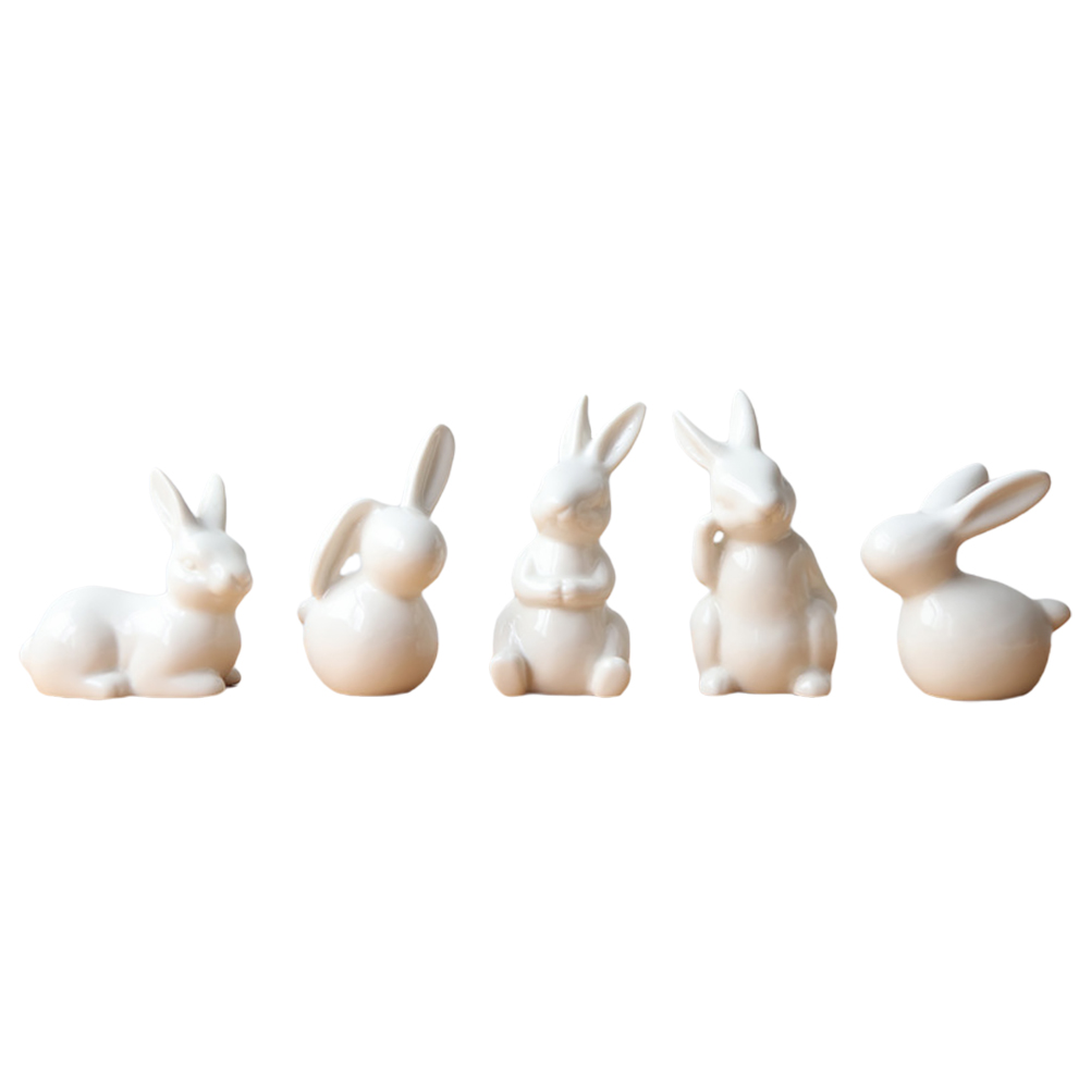 Home Décor 3 White Rabbit Ceramic Figurine Animal Dot Black Miniature ...