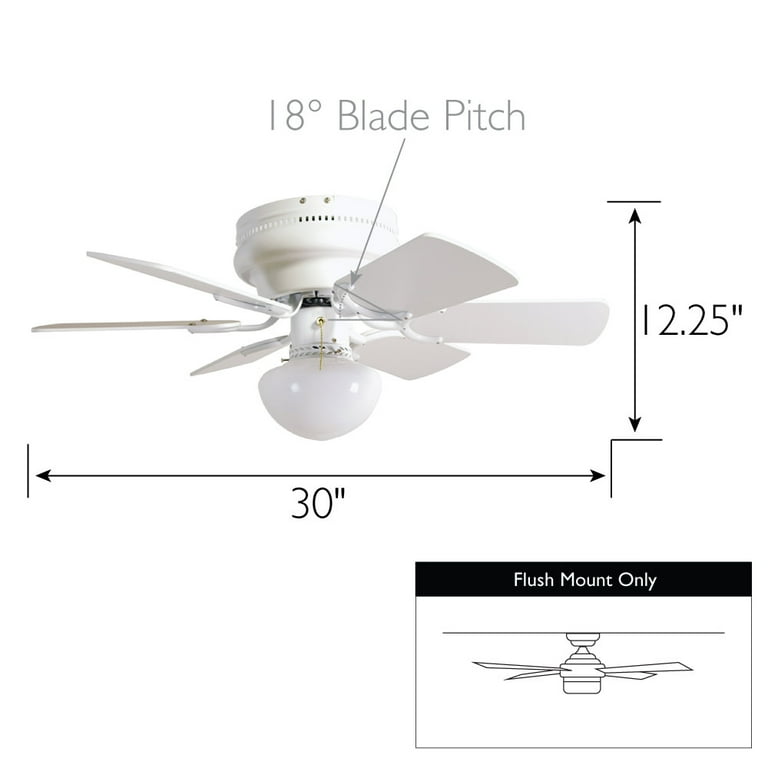 30 Inch Flush Mount White Ceiling Fan | Shelly Lighting