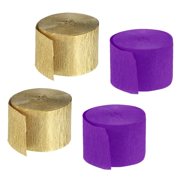 Crepe Paper Streamers 4 Rolls 72ft in 2 Colors for DIY(Purple,Gold Tone ...