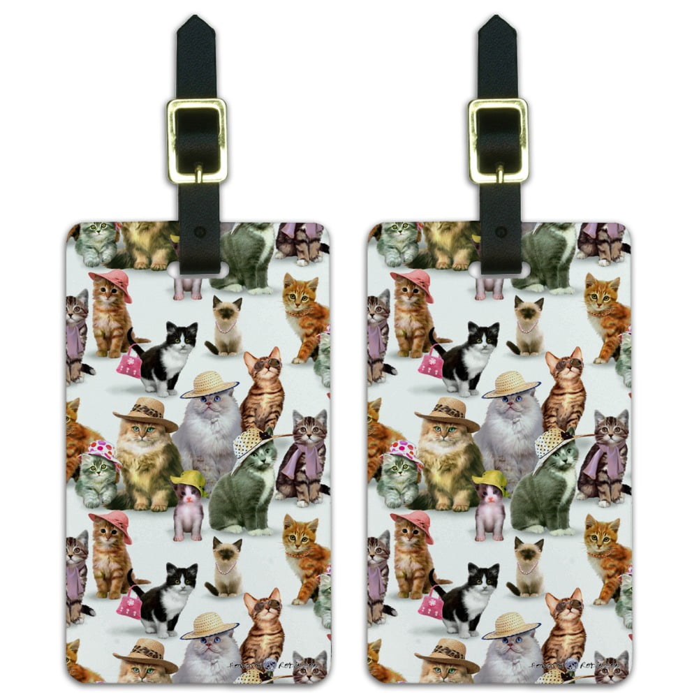 Cats Kittens in Hats Pattern Luggage ID Tags Suitcase Carry-On Cards ...