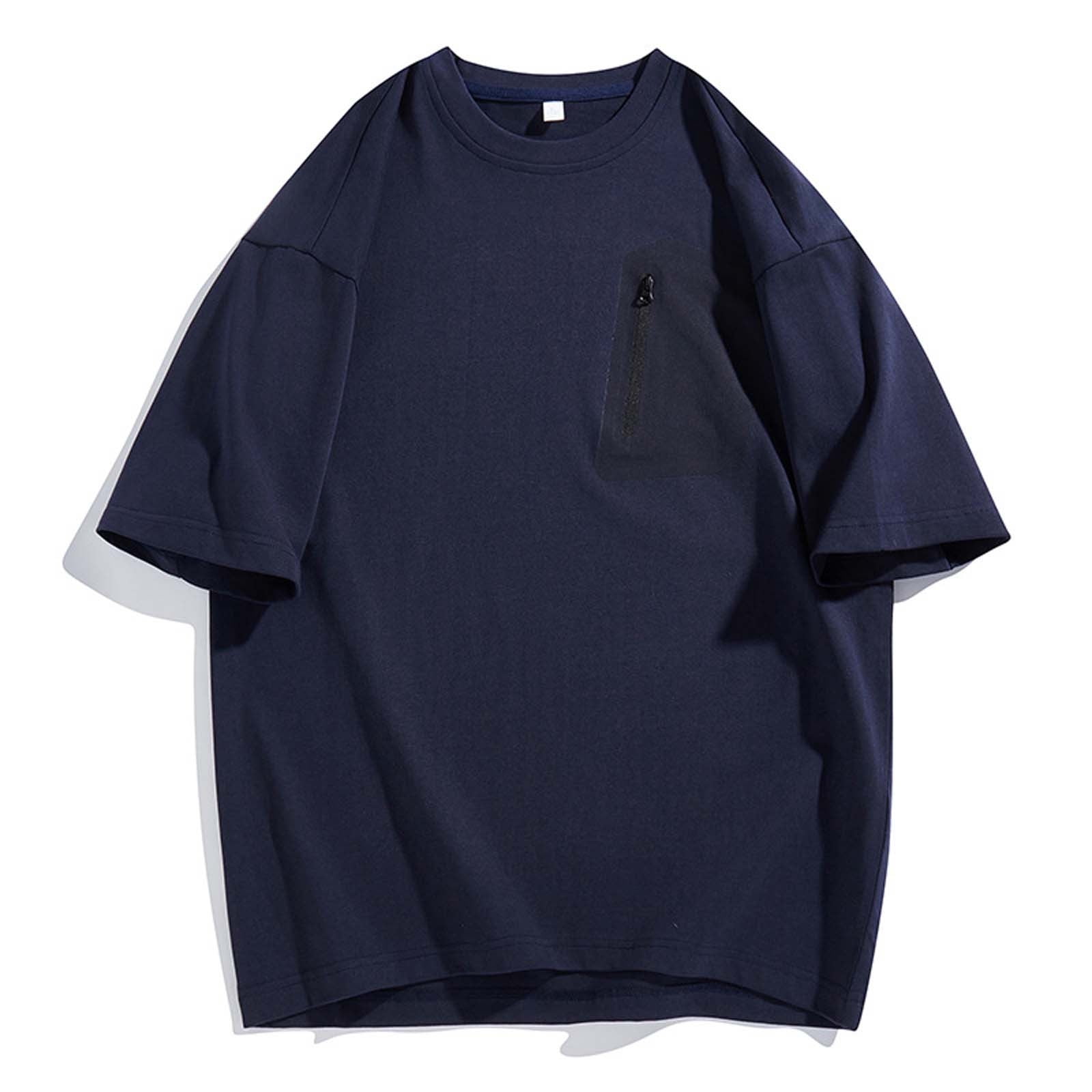 Camisas Elvqul de Hombre Manga Corta Azul Marino Casual Cuello Redondo ...