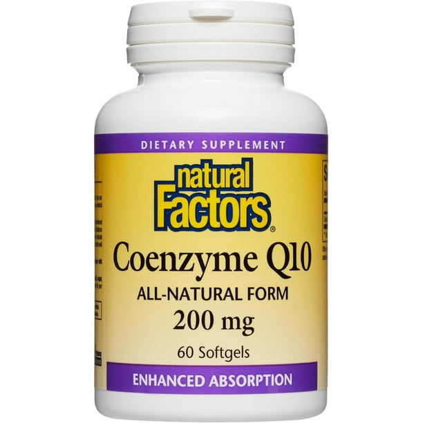 Suplemento de coenzima Q10 de Natural Factors, 200 mg, 60 cápsulas blandas | Bodega Aurrera en línea