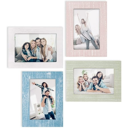 Hersh 4x6 Picture Frames Set of 4 - Wooden Designs Wall Decor Table Top ...