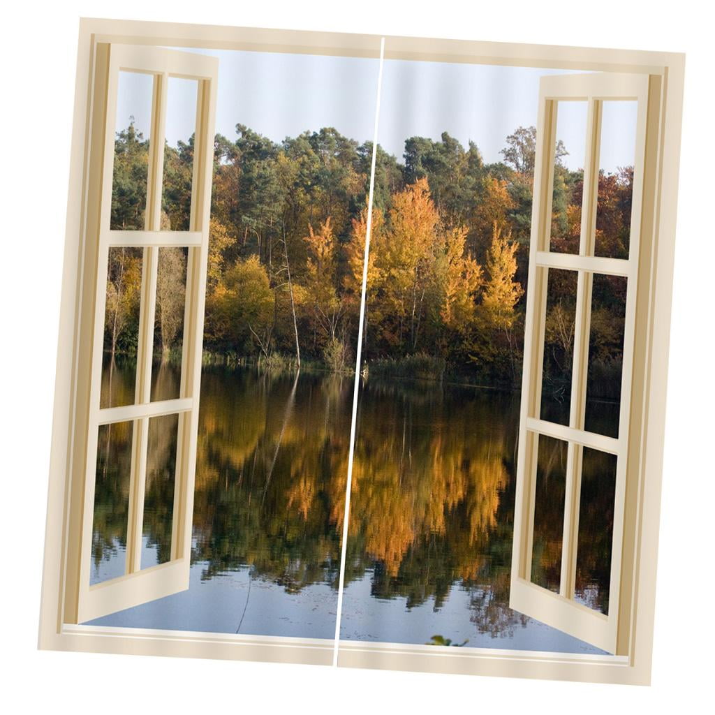 2 Panels Landscape Scenery window and door Curtains Blinds 3D Printed ...