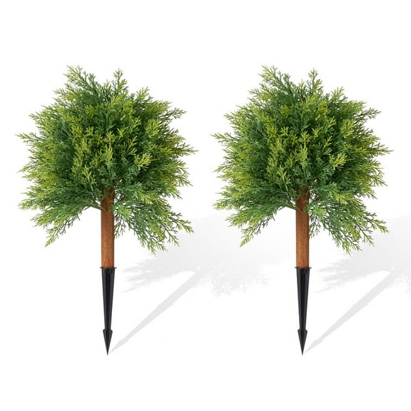 2 Pack 25.59'' Artificial Boxwood Topiary Trees, UV Resistant Fake ...