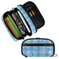 Blue Checkered Bow Pattern PVC Pencil Case Water-Repellent Clear Window ...