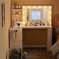 PAKASEPT Vanity Desk with Mirror and Lights, Corner Makeup Table with 3 ...