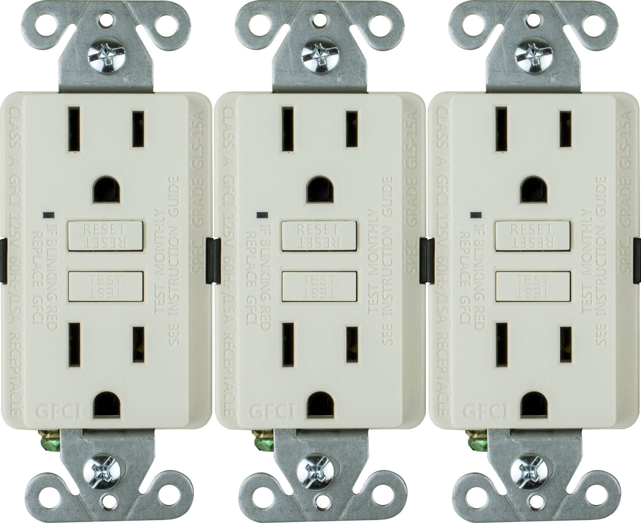 Faith 15A GFCI Outlets, Slim, GFI Receptacles, Light Almond, 3 Pack ...