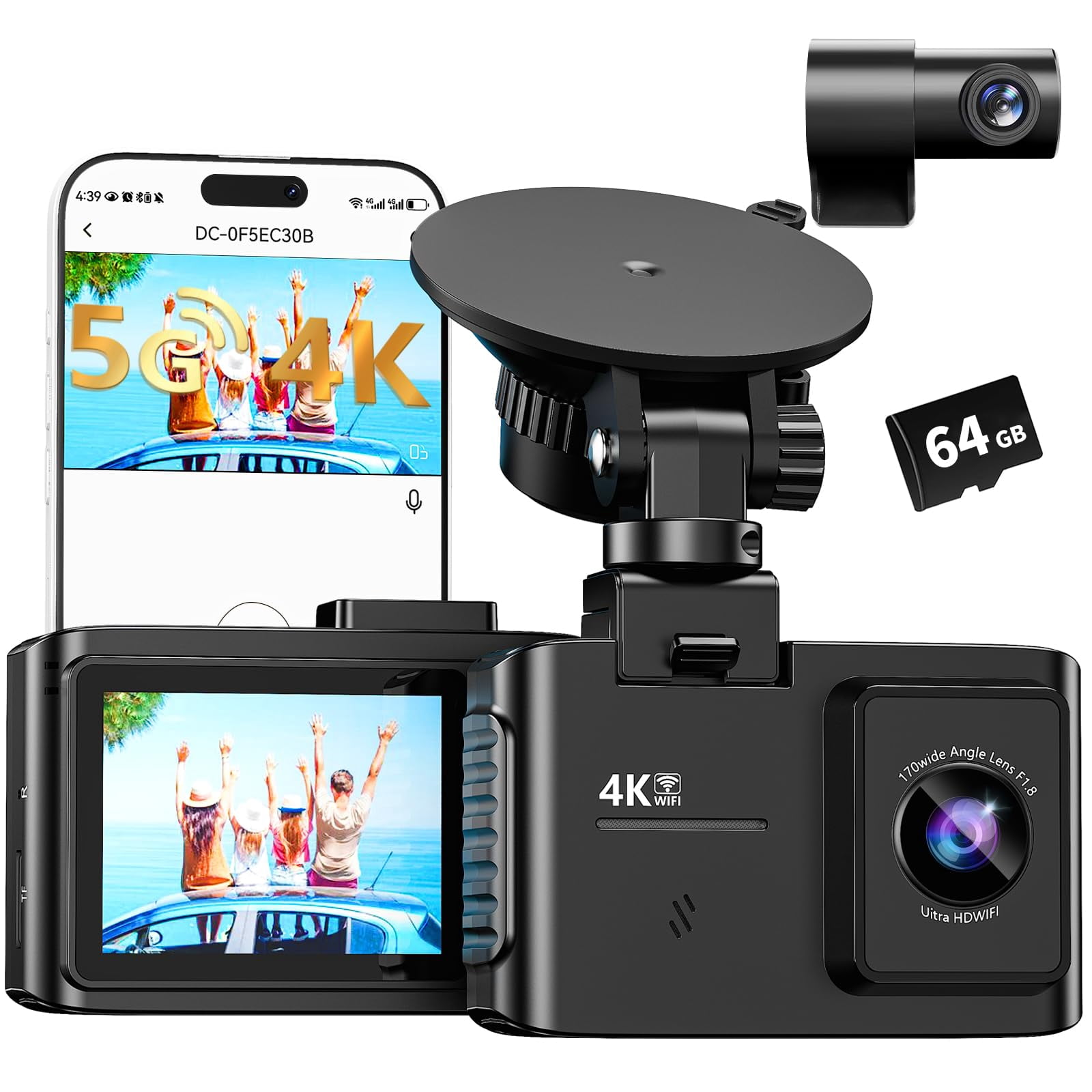 Dash Cam Front and Rear: 4K Dual Channel Dash Cam - 5GHz WiFi, Dash ...