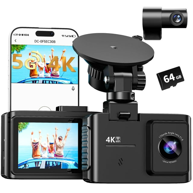 Dash Cam Front and Rear: 4K Dual Channel Dash Cam - 5GHz WiFi, Dash ...