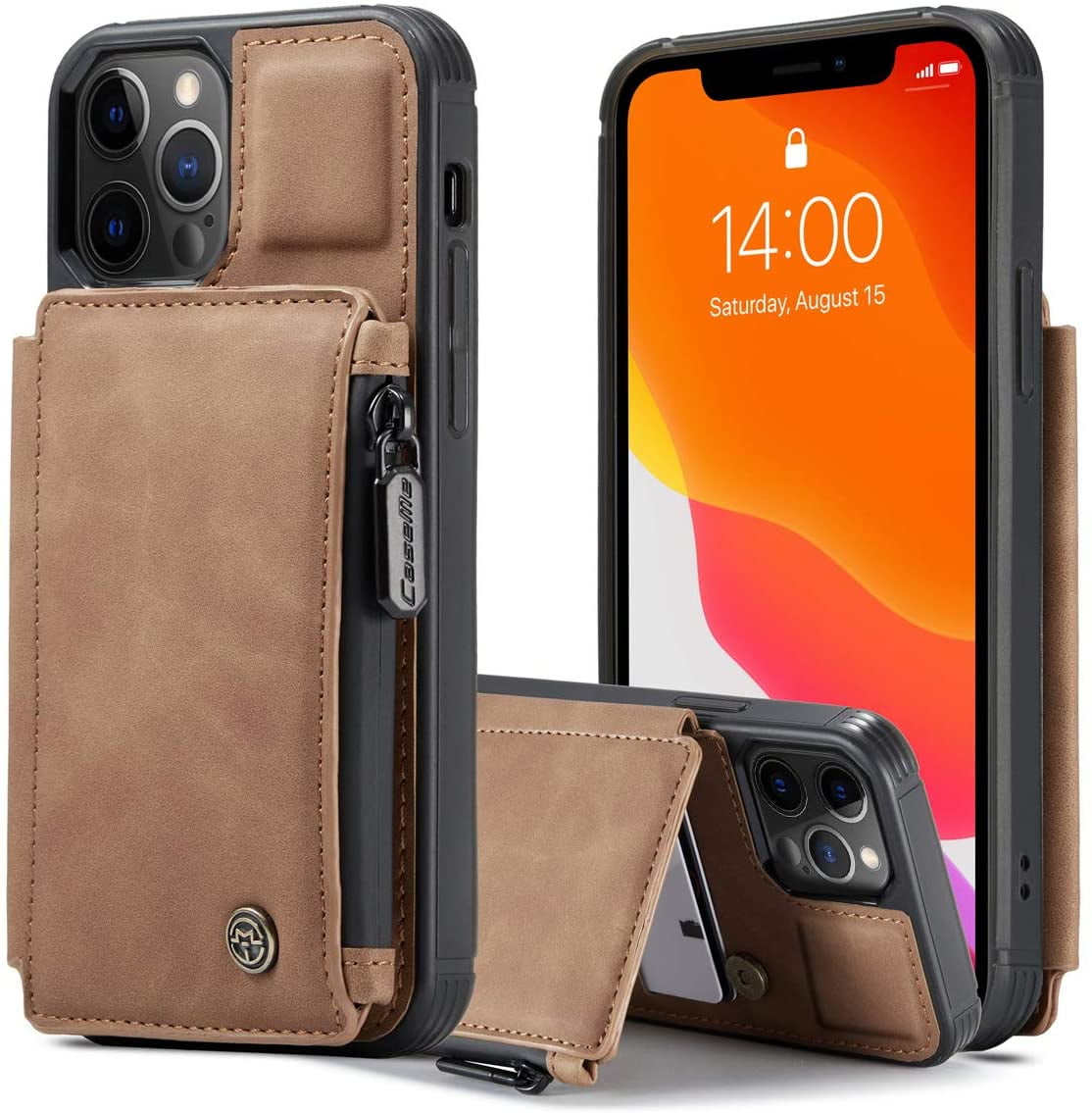 Casus Leather Wallet Back Zipper Magnetic Flip Cover Card Holder Case ...