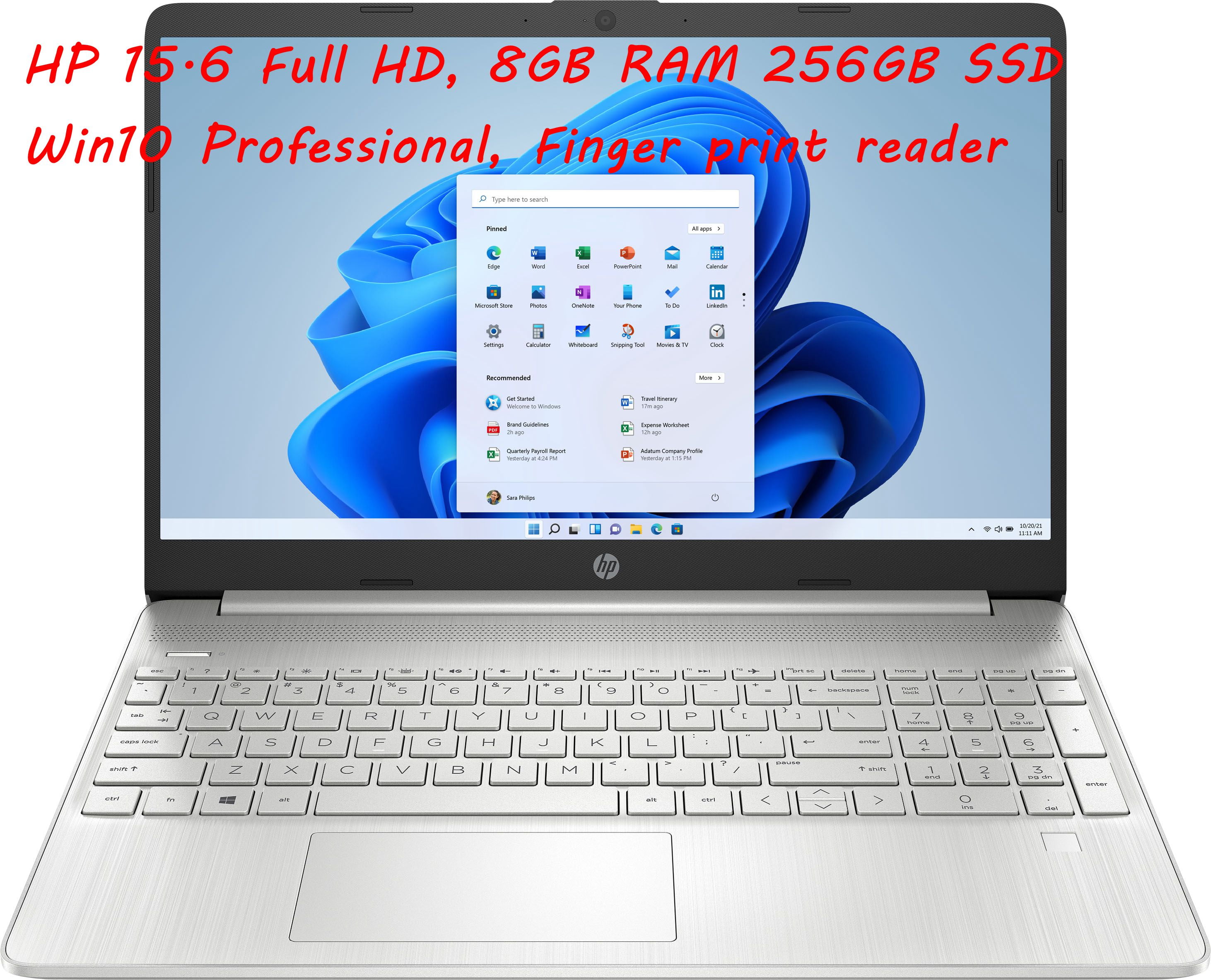 HP 15.6" FHD, i5-1135G7, 8GB RAM, 256GB SSD, Finger print reader, Win10 ...
