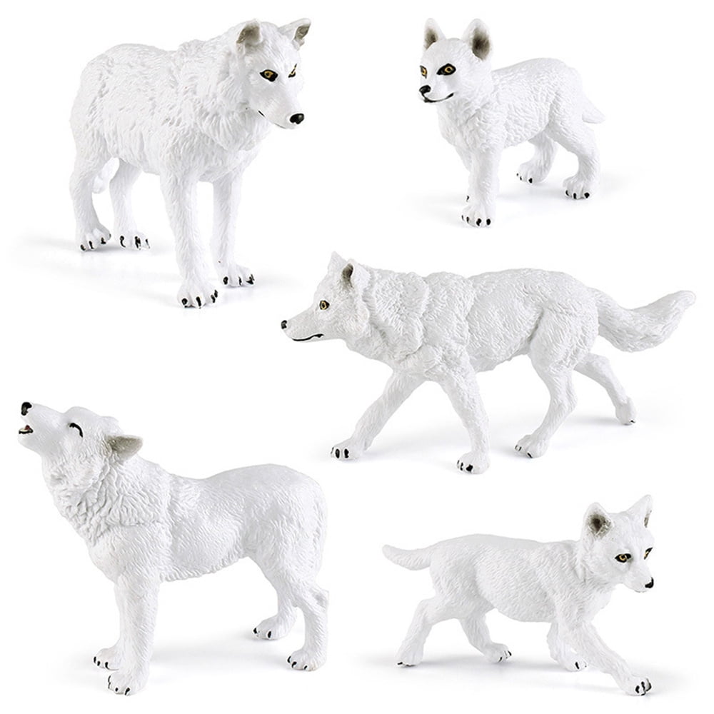 5Pcs Simulation Arctic Wolves Model White Wild Wolf Animal Model Action ...
