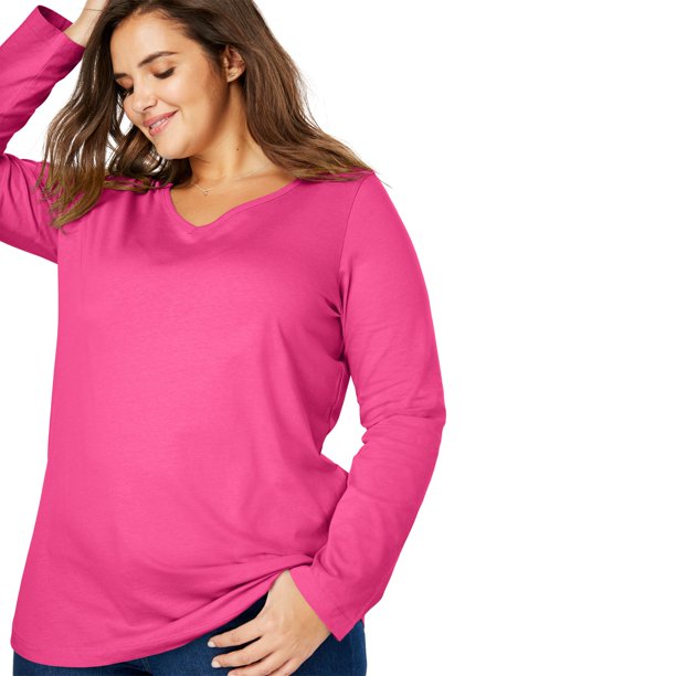 Plus Size V Neck Long Sleeve Perfect Tee