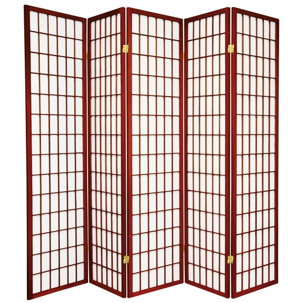 6 Ft Tall Window Pane Shoji Screen Rosewood 5 Panels