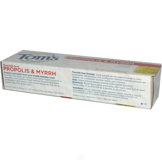 Propolis & Myrrh Fluoride Free Toothpaste Fennel 5.5 oz by Tom's Of ...